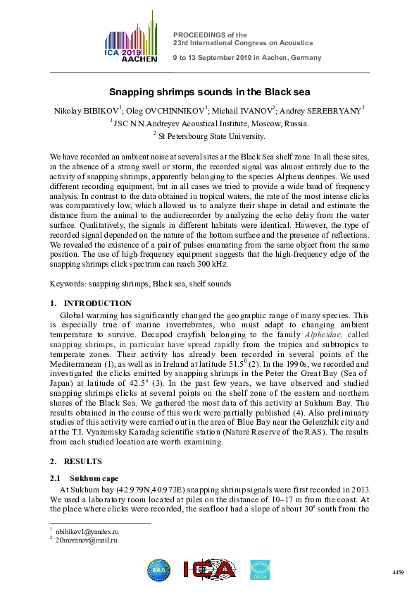 (PDF) Snapping shrimps sounds in the Black sea