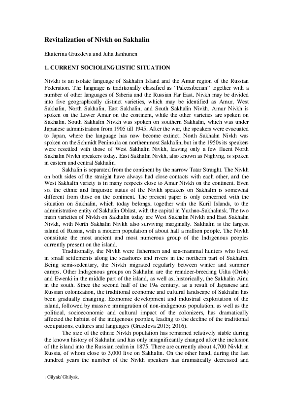 (PDF) The Revitalization of Nivkh on Sakhalin