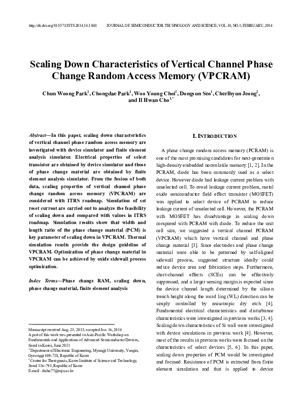 Scaling Down Characteristics of Vertical Channel Phase Change Random Access Memory (VPCRAM)