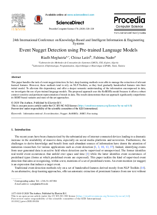 (PDF) Event Nugget Detection using Pre-trained Language Models