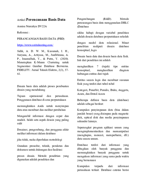 (DOC) Artikel Perencanaan Basis Data