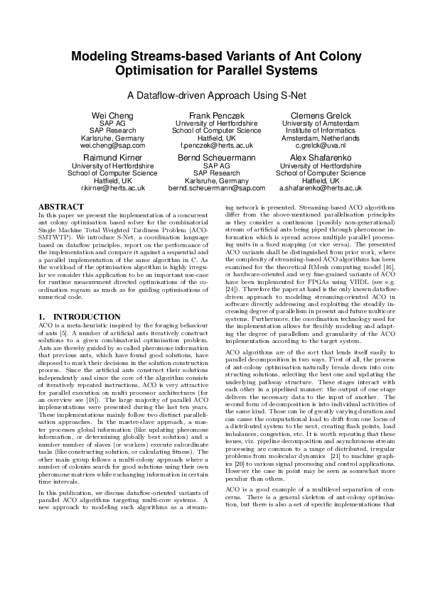 (PDF) Modeling streams-based variants of ant colony optimisation for parallel systems