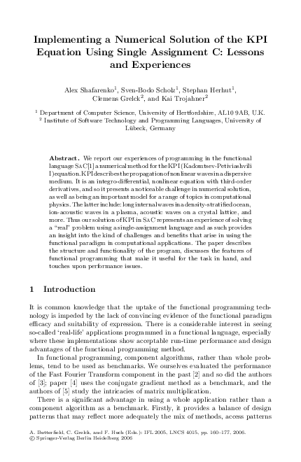 (PDF) Implementing a Numerical Solution of the KPI Equation Using Single Assignment C: Lessons ...