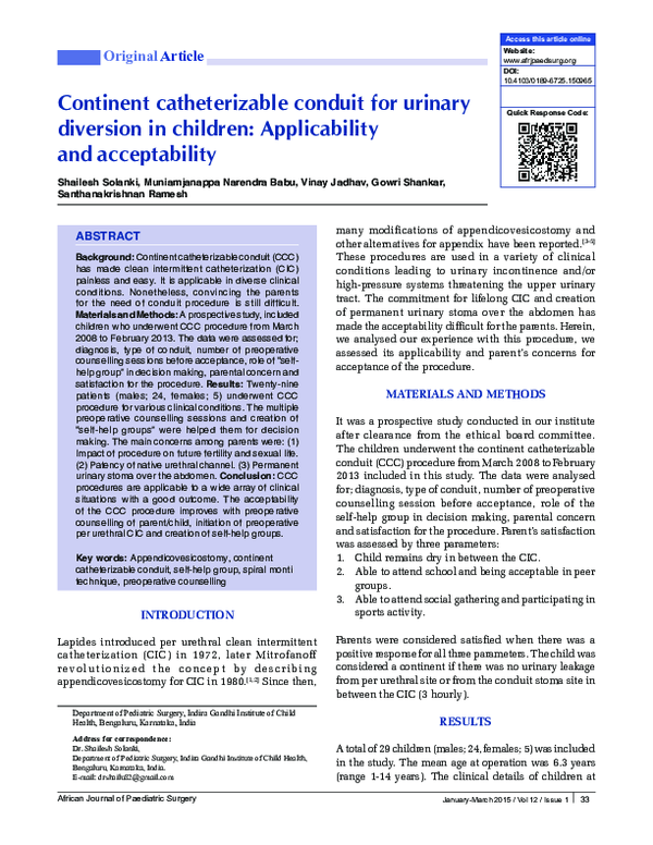 (PDF) Continent catheterizable conduit for urinary diversion in ...