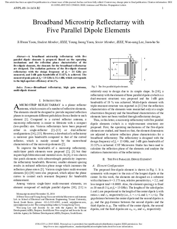 (PDF) Broadband Microstrip Reflectarray With Five Parallel Dipole Elements