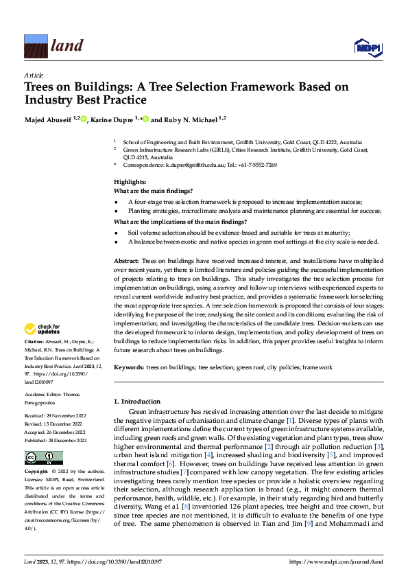 (PDF) Trees on Buildings: A Tree Selection Framework Based on Industry Best Practice
