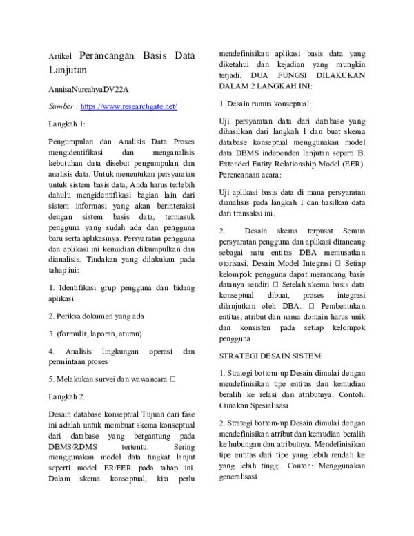 (DOC) Artikel Perancangan Basis Data Lanjutan
