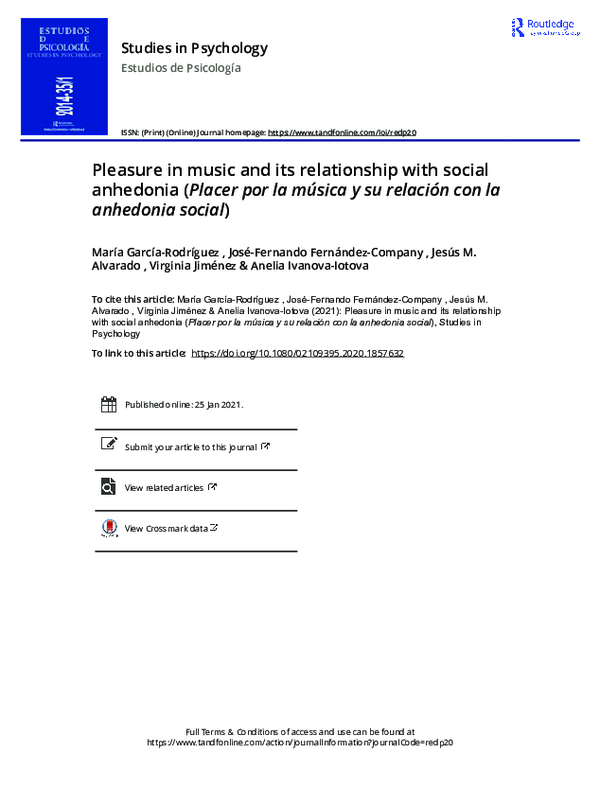 (PDF) Pleasure in music and its relationship with social anhedonia ...