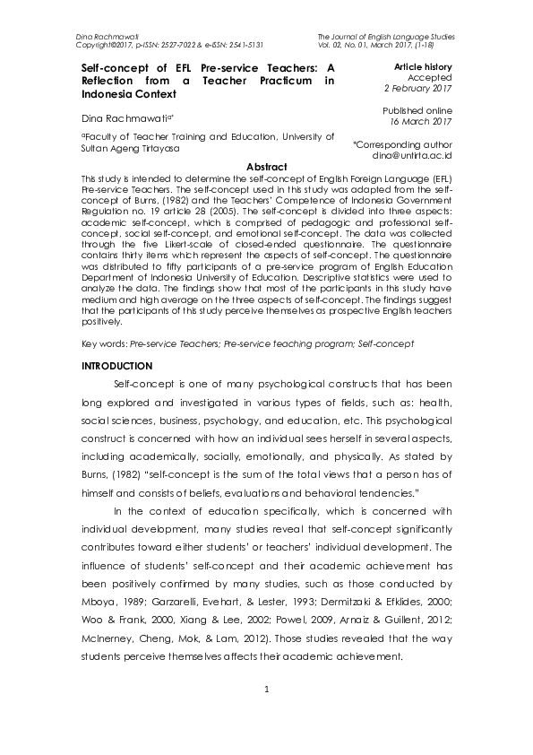 (PDF) Self-concept of EFL Pre-service Teachers: A Reflection from a ...