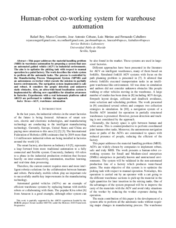 (PDF) Human-robot co-working system for warehouse automation