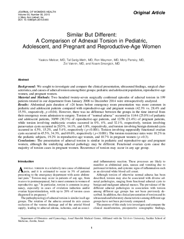 Pdf Similar But Different A Comparison Of Adnexal Torsion In
