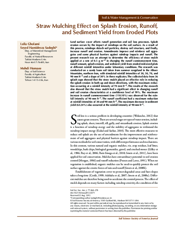 (PDF) Straw Mulching Effect on Splash Erosion, Runoff, and Sediment ...