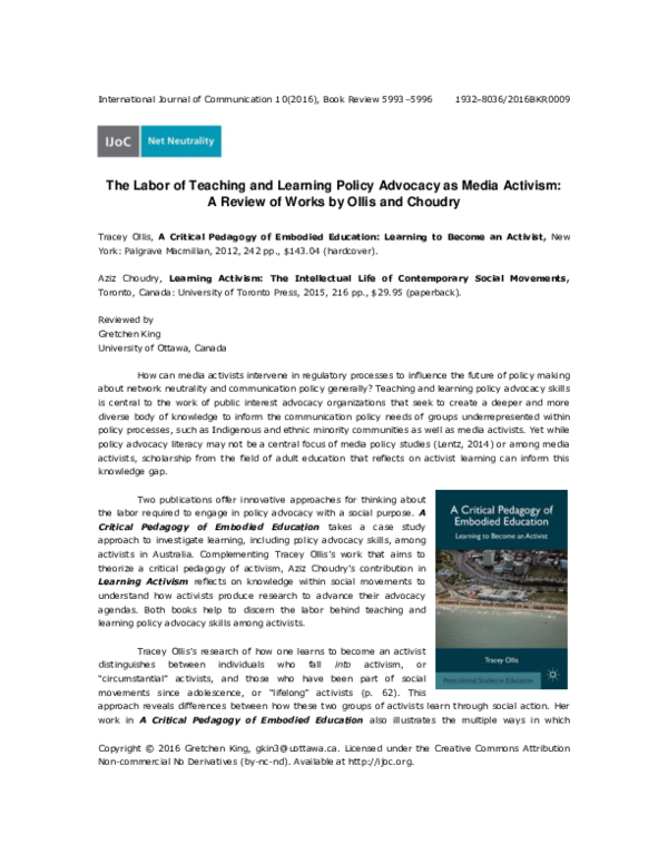 (PDF) The Labor of Teaching and Learning Policy Advocacy as Media ...