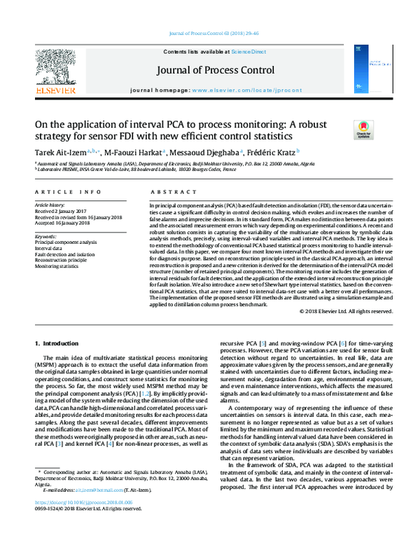 (PDF) On the application of interval PCA to process monitoring: A robust strategy for sensor FDI ...