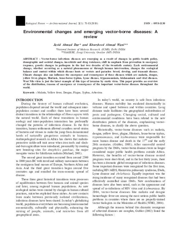 (PDF) Environmental changes and emerging vector-borne diseases: A review