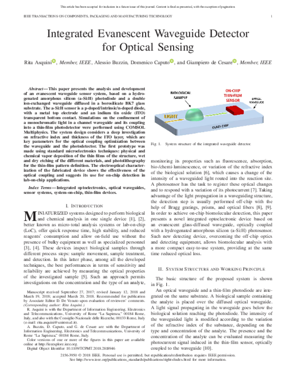 (PDF) Integrated Evanescent Waveguide Detector for Optical Sensing
