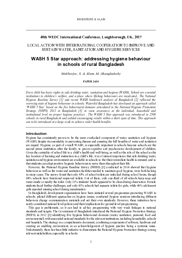 (PDF) WASH 5 Star approach: addressing hygiene behaviour in schools of ...