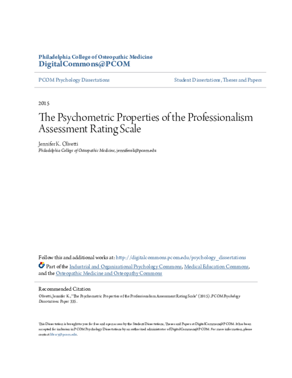 (PDF) The Psychometric Properties of the Professionalism Assessment ...