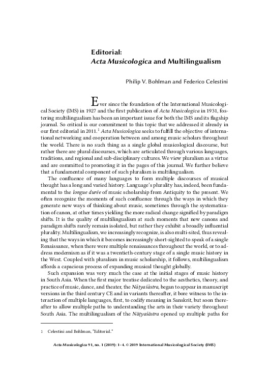 (PDF) (with Philip Bohlman) Editorial: Acta Musicologica and ...