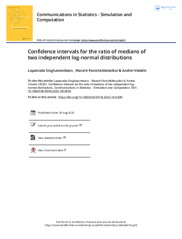 (PDF) Confidence intervals for the ratio of medians of two independent ...