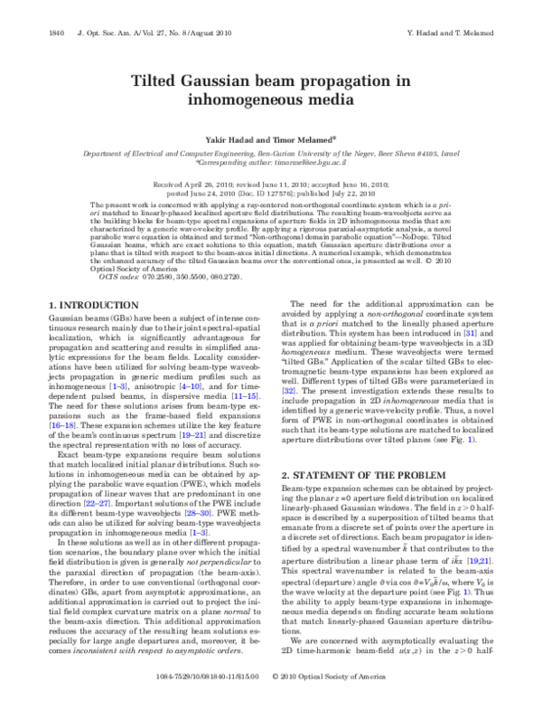 Pdf Tilted Gaussian Beam Propagation In Inhomogeneous Media