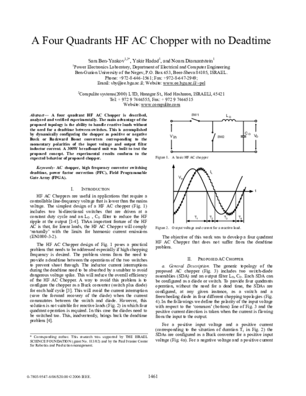 (PDF) A Four Quadrants HF AC Chopper with no Deadtime