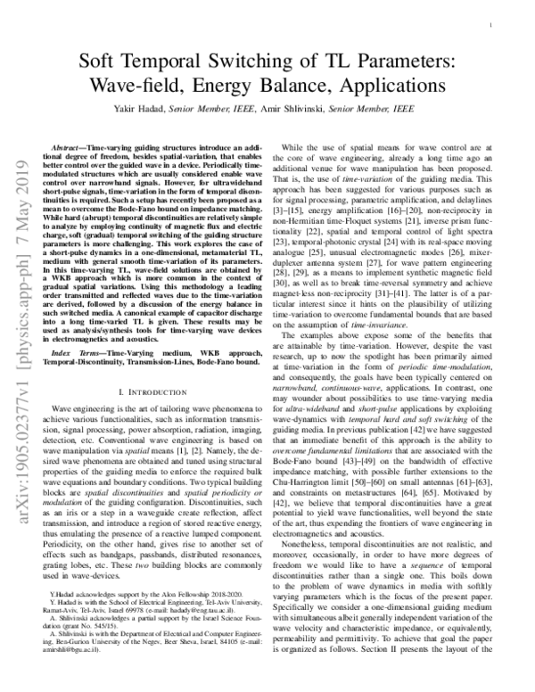 (PDF) Soft Temporal Switching of Transmission Line Parameters: Wave ...