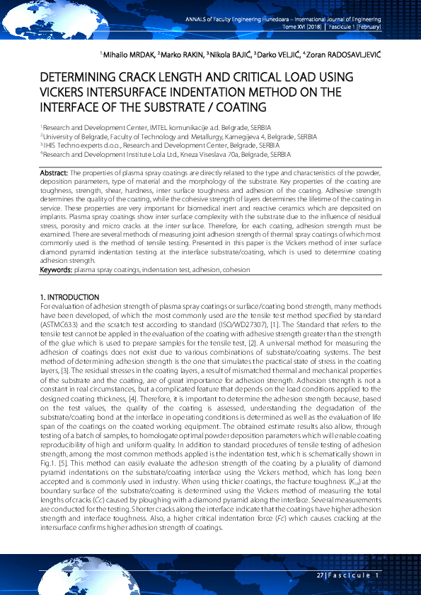 (PDF) Determining Crack Length and Critical Load Using Vickers ...