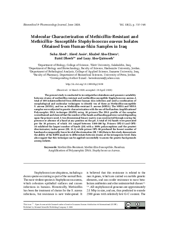 (PDF) Molecular Characterization of Methicillin-Resistant and Methicillin- Susceptible ...