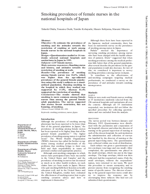 (PDF) Smoking prevalence of female nurses in the national hospitals of ...