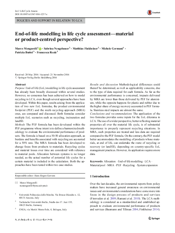(PDF) End-of-life modelling in life cycle assessment—material or ...