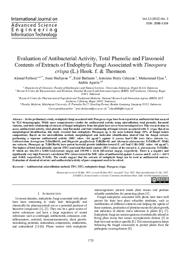(PDF) Evaluation of Antibacterial Activity, Total Phenolic and Flavonoid Contents of Extracts of ...