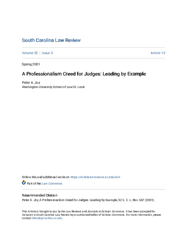 (PDF) A Professionalism Creed for Judges: Leading by Example