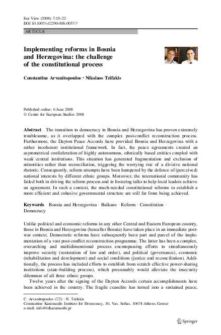 (PDF) Implementing Reforms in Bosnia and Herzegovina: The Challenge of ...