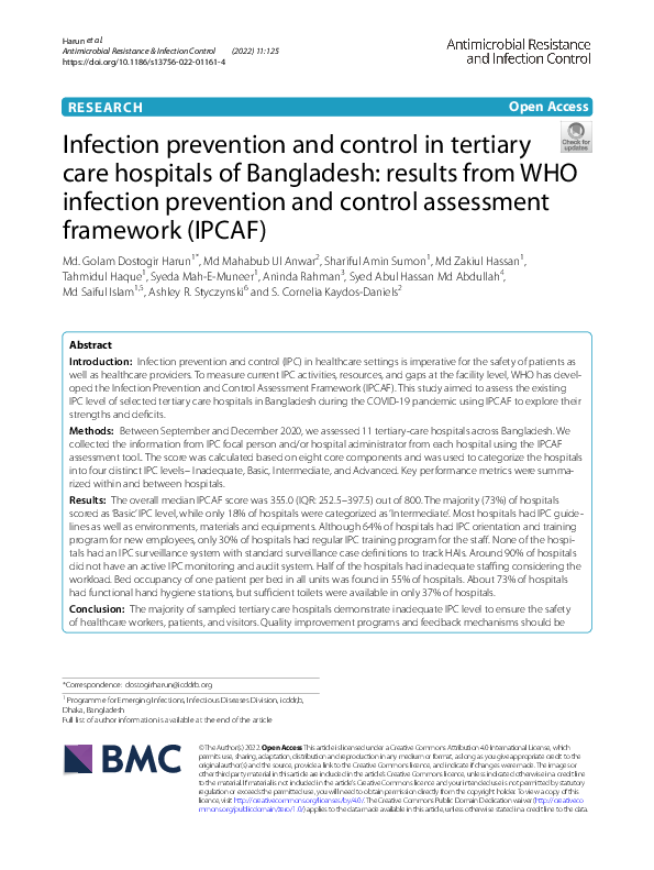 (PDF) Infection prevention and control in tertiary care hospitals of ...