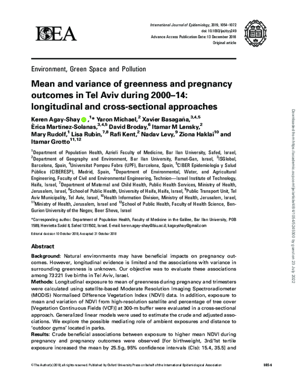 (PDF) Mean and variance of greenness and pregnancy outcomes in Tel Aviv ...