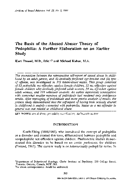 (PDF) The basis of the abused abuser theory of pedophilia: A further ...