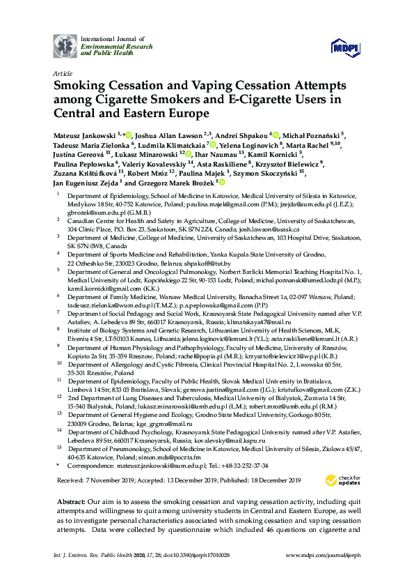 (PDF) Smoking Cessation and Vaping Cessation Attempts among Cigarette ...