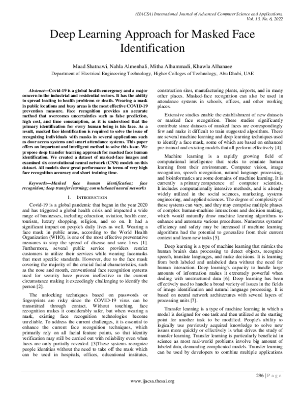 (PDF) Deep Learning Approach for Masked Face Identification