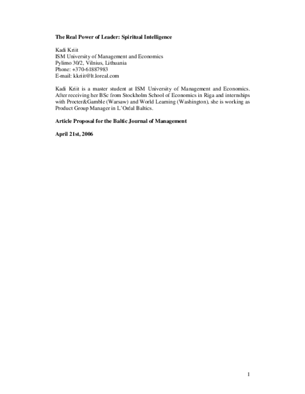 (PDF) The Real Power of Leader : Spiritual Intelligence