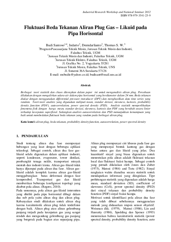 (PDF) Fluktuasi Beda Tekanan Aliran Plug Gas – Likuid pada Pipa Horisontal