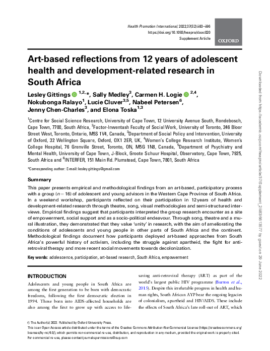 (PDF) Art-based reflections from 12 years of adolescent health and development-related research ...