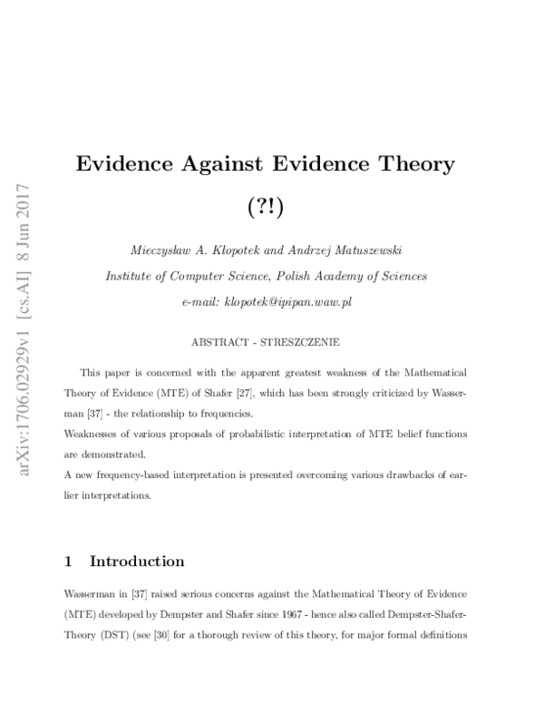 (PDF) Evidence Against Evidence Theory (?!)
