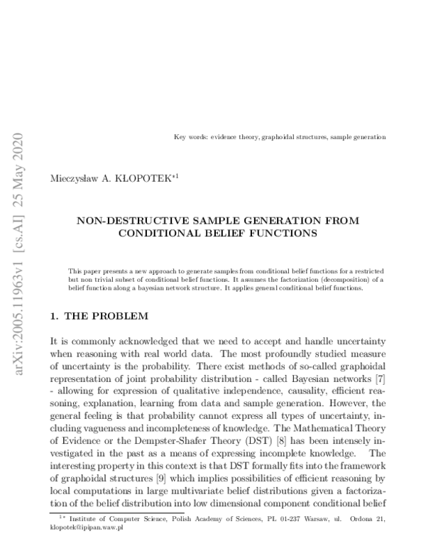 (PDF) Non-Destructive Sample Generation From Conditional Belief Functions | Mieczysław Kłopotek ...