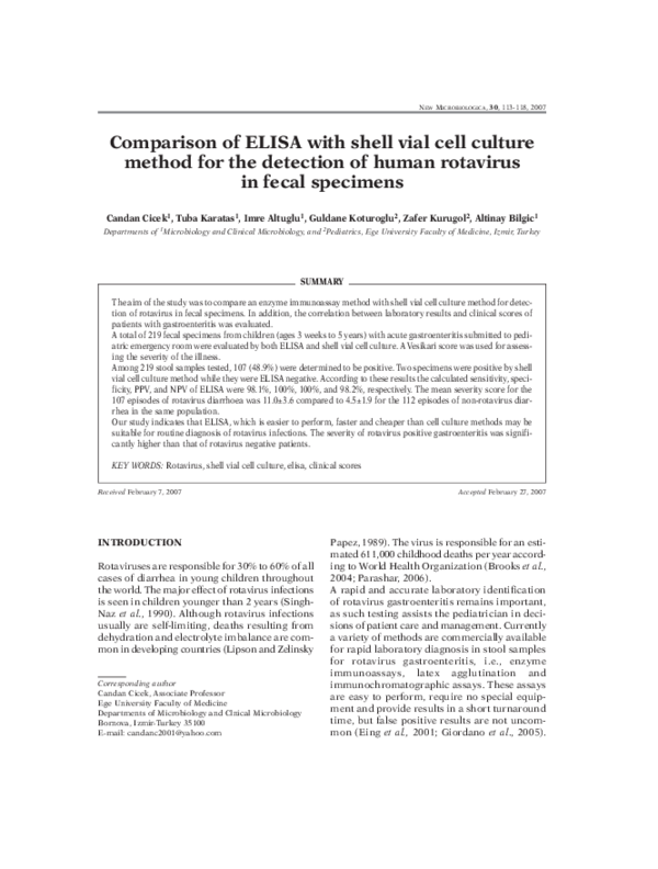 (PDF) Comparison of ELISA with shell vial cell culture method for the ...
