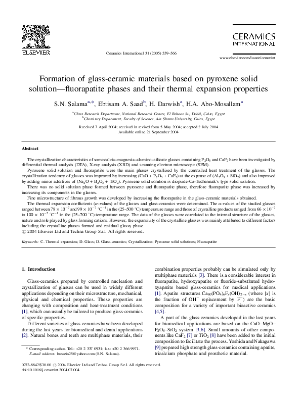 (PDF) Formation of glass-ceramic materials based on pyroxene solid ...