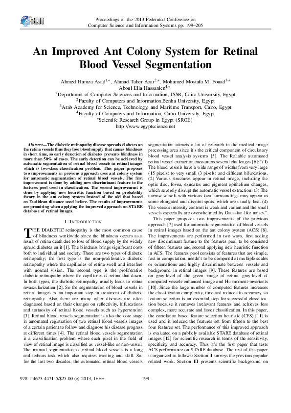 (PDF) An Improved Ant Colony System for Retinal Blood Vessel Segmentation