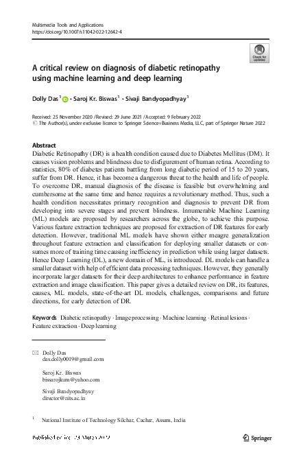 Pdf A Critical Review On Diagnosis Of Diabetic Retinopathy Using