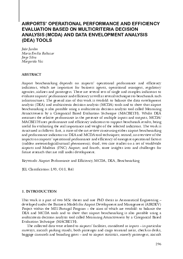 Pdf Airports Operational Performance And Efficiency Evaluation Based On Multicriteria