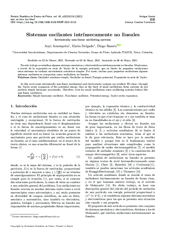 (PDF) Sistemas oscilantes intrínsecamente no lineales